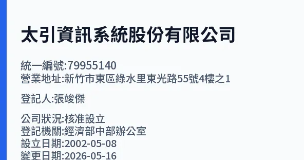太引資訊系統股份有限公司的照片-統編 79955140(新竹市) 公司登記資料與營業項目詳細圖表