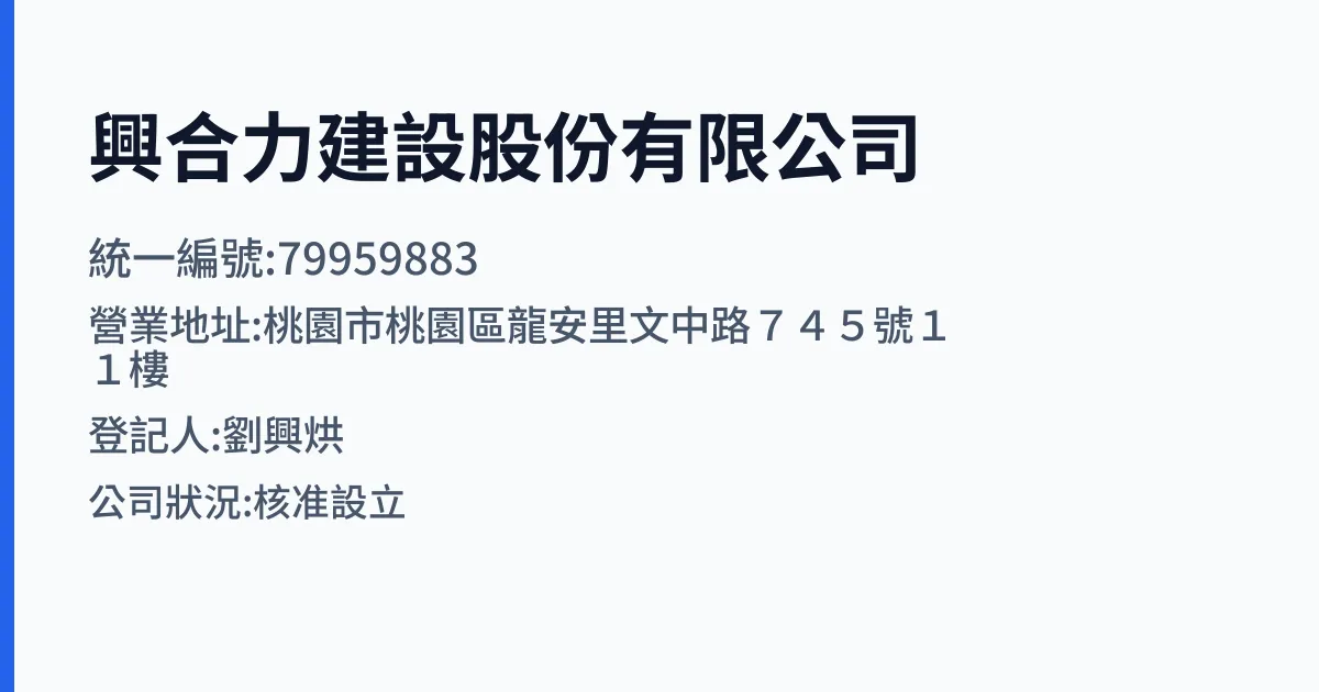 興合力建設股份有限公司 - 統編 79959883(桃園市) 公司登記資料與營業項目詳細圖表