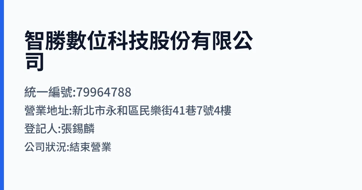 智勝數位科技股份有限公司 - 統編 79964788(新北市) 公司登記資料與營業項目詳細圖表