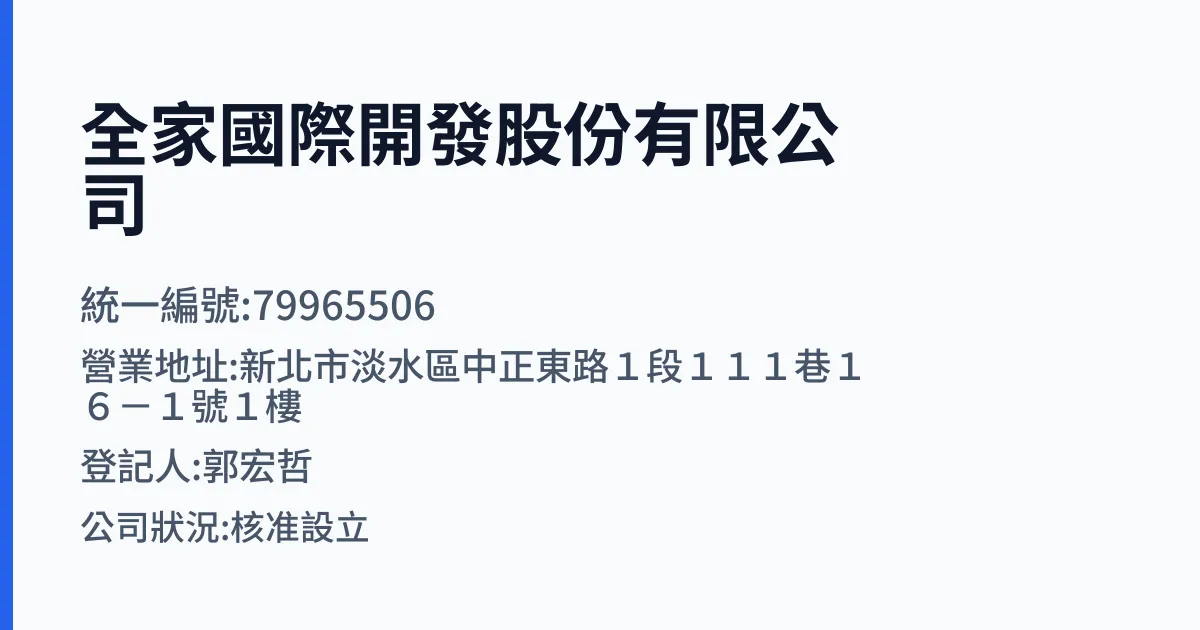 全家國際開發股份有限公司 - 統編 79965506(新北市) 公司登記資料與營業項目詳細圖表