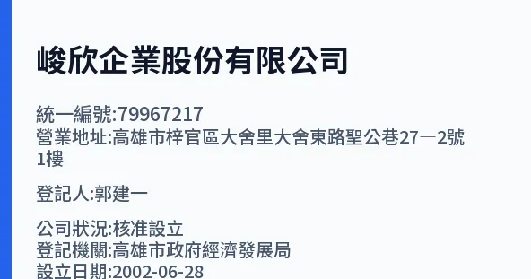 峻欣企業股份有限公司的照片-統編 79967217(高雄市) 公司登記資料與營業項目詳細圖表
