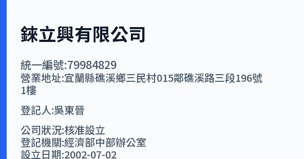 錸立興有限公司的照片-統編 79984829(宜蘭縣) 公司登記資料與營業項目詳細圖表