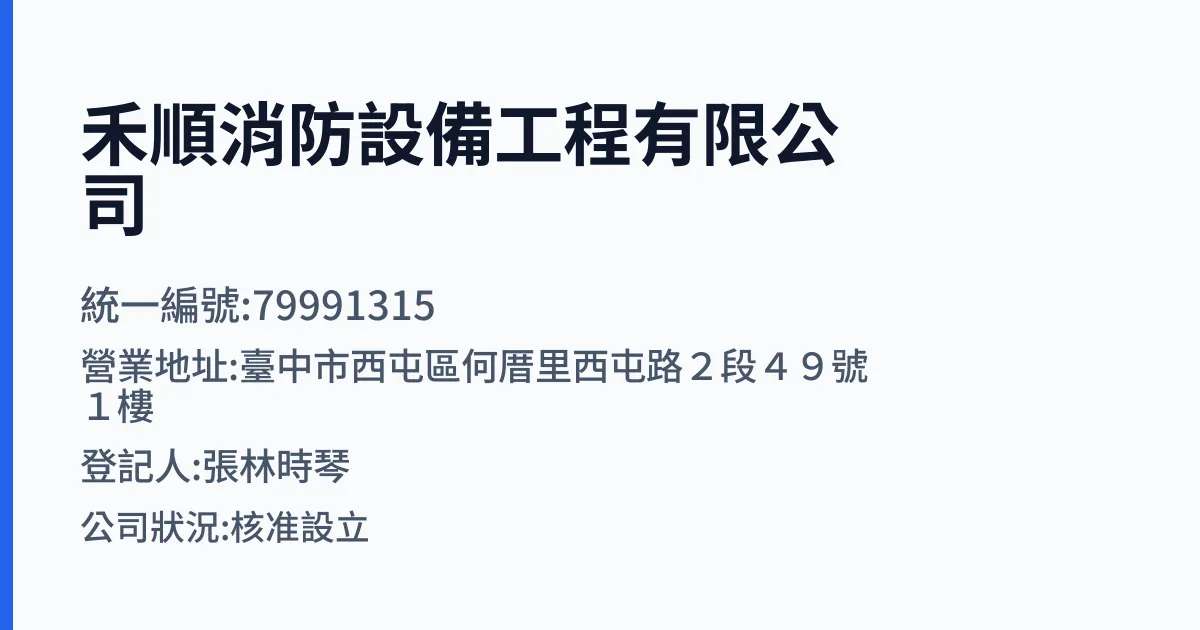 禾順消防設備工程有限公司 - 統編 79991315(臺中市) 公司登記資料與營業項目詳細圖表