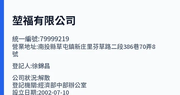 堃福有限公司的照片-統編 79999219(南投縣) 公司登記資料與營業項目詳細圖表