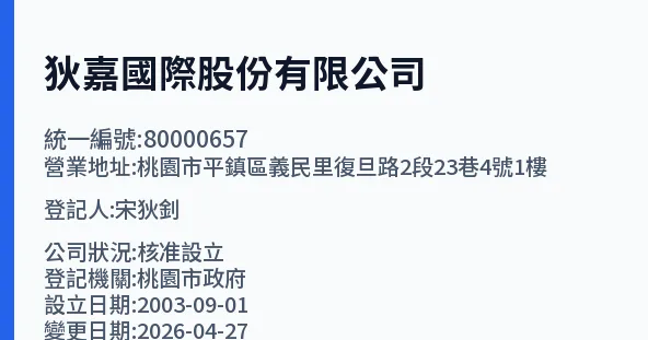 狄嘉國際股份有限公司的照片-統編 80000657(桃園市) 公司登記資料與營業項目詳細圖表