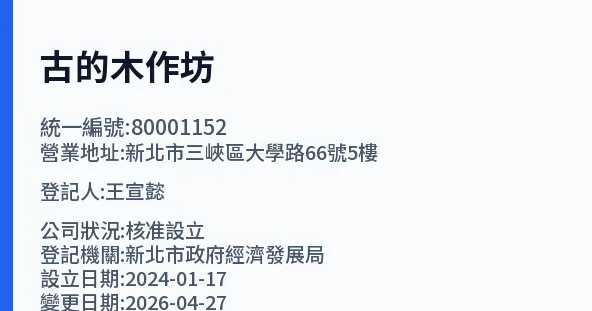 古的木作坊的照片-統編 80001152(新北市) 公司登記資料與營業項目詳細圖表