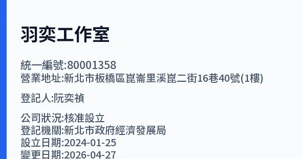 羽奕工作室的照片-統編 80001358(新北市) 公司登記資料與營業項目詳細圖表