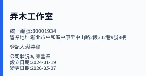 弄木工作室的照片-統編 80001934(新北市) 公司登記資料與營業項目詳細圖表