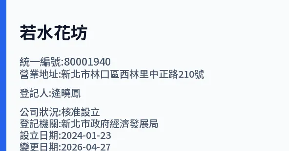 若水花坊的照片-統編 80001940(新北市) 公司登記資料與營業項目詳細圖表