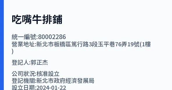 吃嘴牛排鋪的照片-統編 80002286(新北市) 公司登記資料與營業項目詳細圖表