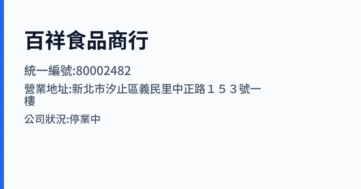 百祥食品商行 - 統編 80002482(新北市) 公司登記資料與營業項目詳細圖表