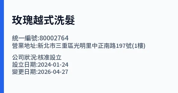 玫瑰越式洗髮的照片-統編 80002764(新北市) 公司登記資料與營業項目詳細圖表