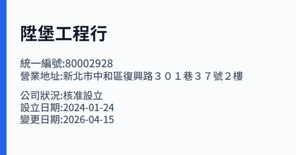 陞堡工程行的照片-統編 80002928(新北市) 公司登記資料與營業項目詳細圖表