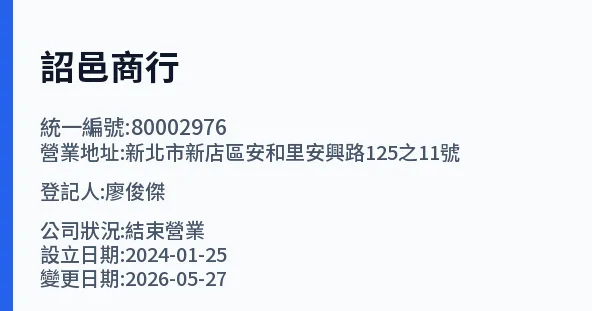 詔邑商行的照片-統編 80002976(新北市) 公司登記資料與營業項目詳細圖表