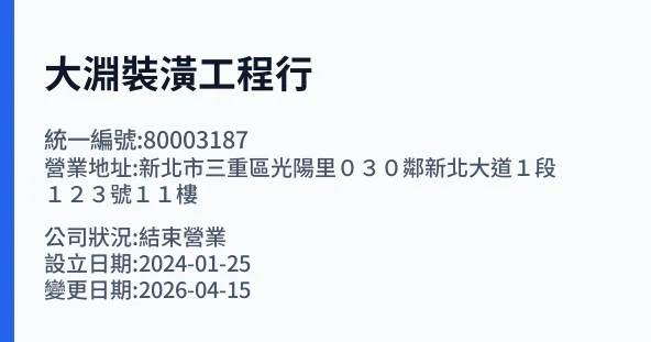 大淵裝潢工程行的照片-統編 80003187(新北市) 公司登記資料與營業項目詳細圖表