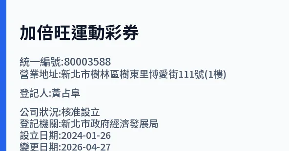 加倍旺運動彩券的照片-統編 80003588(新北市) 公司登記資料與營業項目詳細圖表