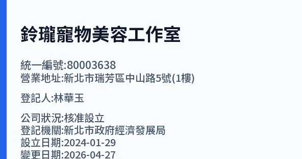 鈴瓏寵物美容工作室的照片-統編 80003638(新北市) 公司登記資料與營業項目詳細圖表