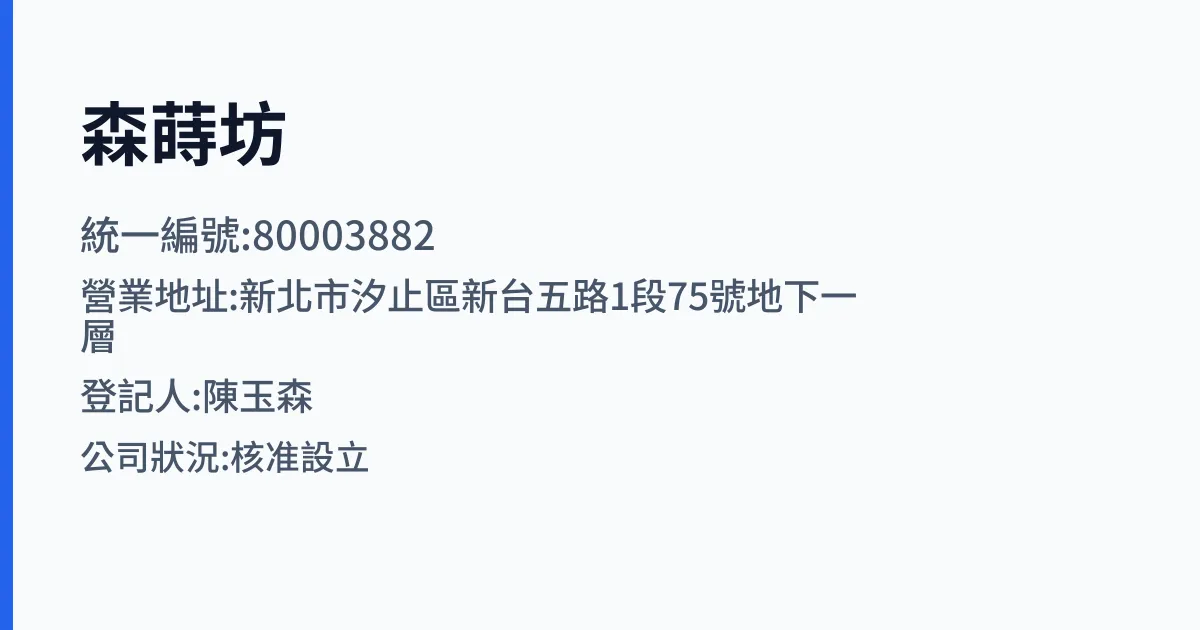 森蒔坊 - 統編 80003882(新北市) 公司登記資料與營業項目詳細圖表