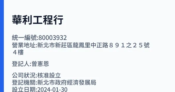 華利工程行的照片-統編 80003932(新北市) 公司登記資料與營業項目詳細圖表