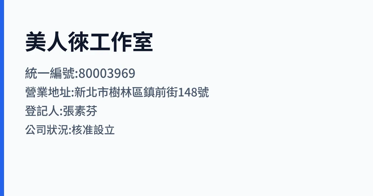 美人徠工作室 - 統編 80003969(新北市) 公司登記資料與營業項目詳細圖表