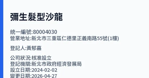 彌生髮型沙龍的照片-統編 80004030(新北市) 公司登記資料與營業項目詳細圖表