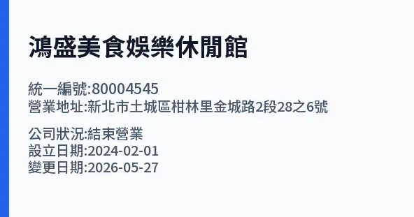 鴻盛美食娛樂休閒館的照片-統編 80004545(新北市) 公司登記資料與營業項目詳細圖表