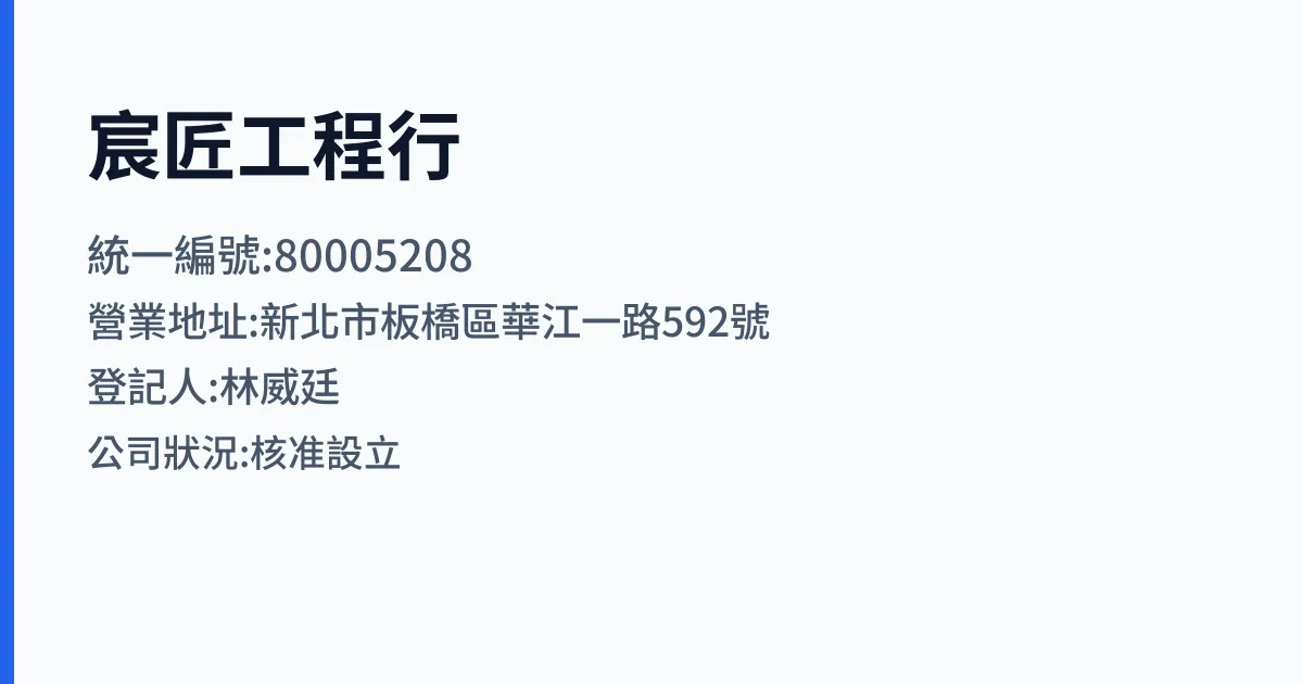 宸匠工程行 - 統編 80005208(新北市) 公司登記資料與營業項目詳細圖表