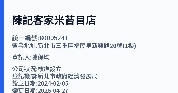 陳記客家米苔目店的照片-統編 80005241(新北市) 公司登記資料與營業項目詳細圖表