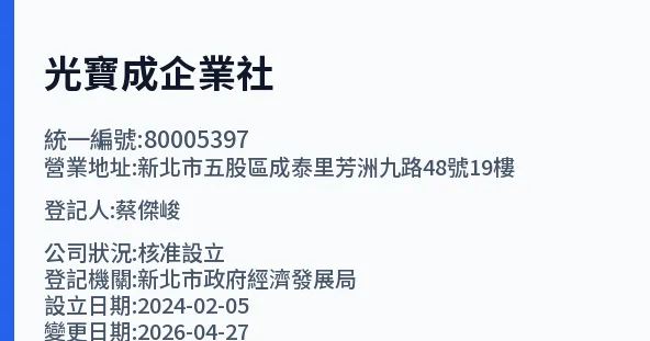 光寶成企業社的照片-統編 80005397(新北市) 公司登記資料與營業項目詳細圖表