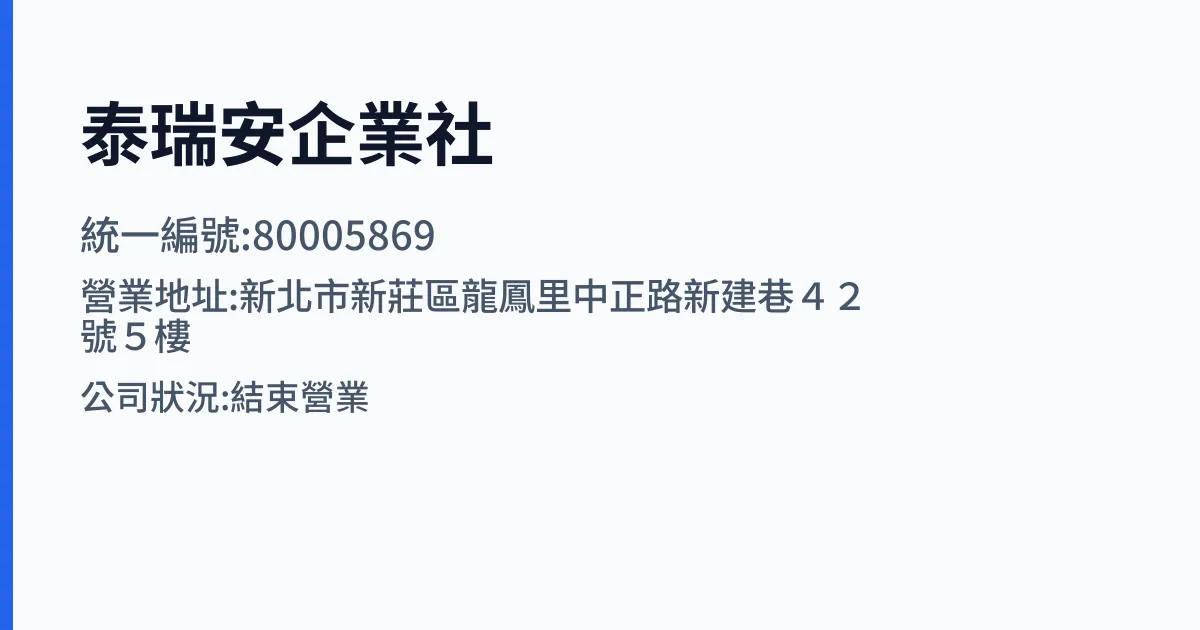泰瑞安企業社 - 統編 80005869（新北市） 公司登記資料與營業項目詳細圖表