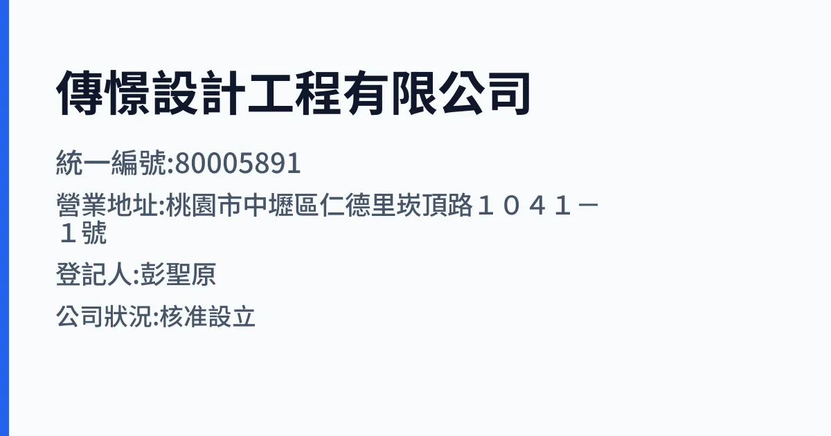 傳憬設計工程有限公司 - 統編 80005891(桃園市) 公司登記資料與營業項目詳細圖表