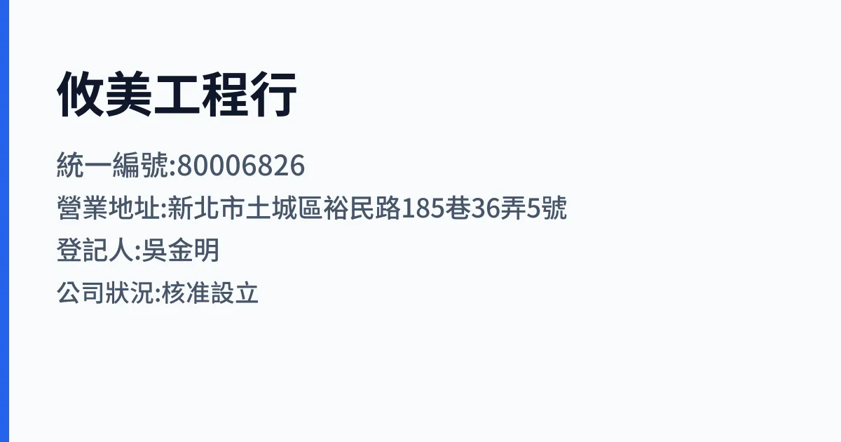 攸美工程行 - 統編 80006826(新北市) 公司登記資料與營業項目詳細圖表