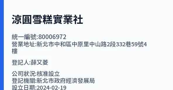 涼圓雪糕實業社的照片-統編 80006972(新北市) 公司登記資料與營業項目詳細圖表