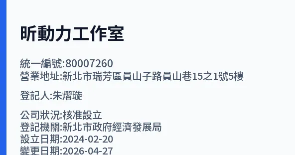 昕動力工作室的照片-統編 80007260(新北市) 公司登記資料與營業項目詳細圖表