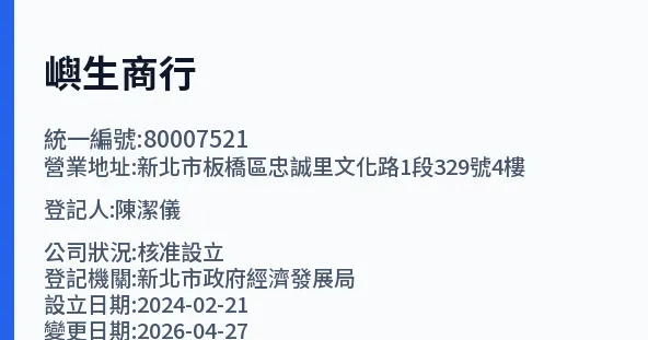 嶼生商行的照片-統編 80007521(新北市) 公司登記資料與營業項目詳細圖表