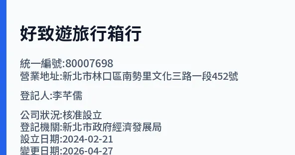 好致遊旅行箱行的照片-統編 80007698(新北市) 公司登記資料與營業項目詳細圖表