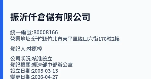 振沂仟倉儲有限公司的照片-統編 80008166(新竹縣) 公司登記資料與營業項目詳細圖表