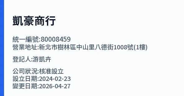 凱豪商行的照片-統編 80008459(新北市) 公司登記資料與營業項目詳細圖表