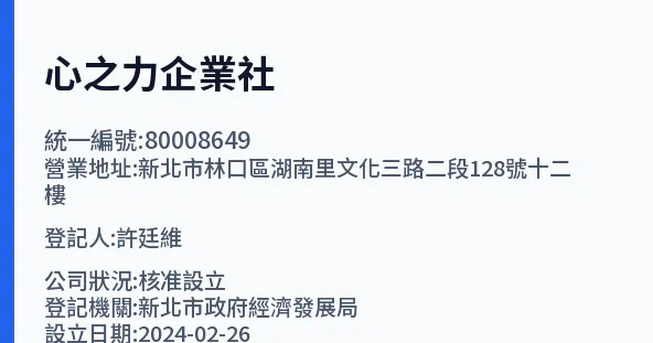 心之力企業社的照片-統編 80008649(新北市) 公司登記資料與營業項目詳細圖表