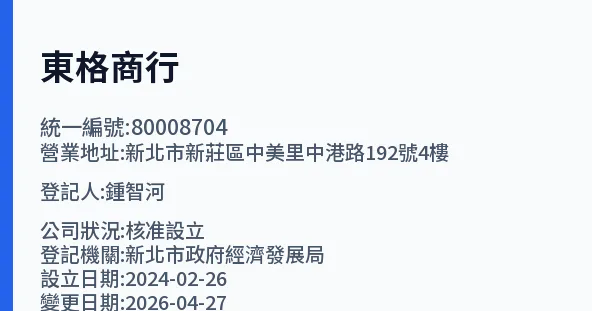 東格商行的照片-統編 80008704(新北市) 公司登記資料與營業項目詳細圖表
