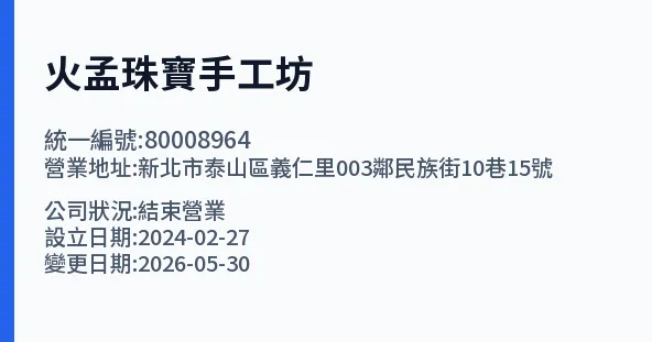火孟珠寶手工坊的照片-統編 80008964(新北市) 公司登記資料與營業項目詳細圖表