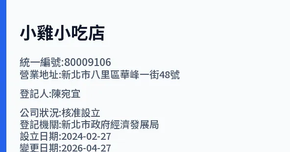 小雞小吃店的照片-統編 80009106(新北市) 公司登記資料與營業項目詳細圖表