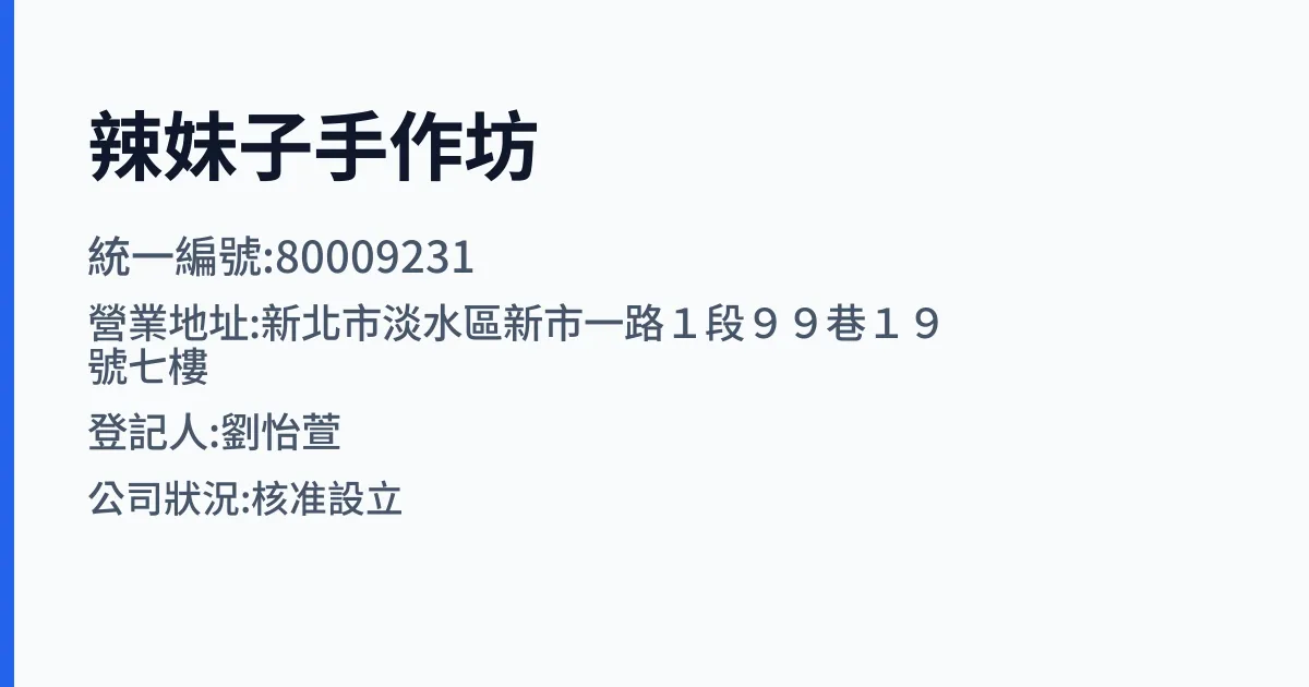 辣妹子手作坊 - 統編 80009231(新北市) 公司登記資料與營業項目詳細圖表