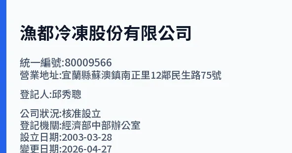漁都冷凍股份有限公司的照片-統編 80009566(宜蘭縣) 公司登記資料與營業項目詳細圖表