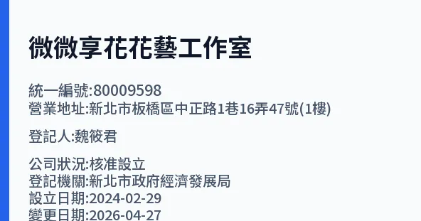 微微享花花藝工作室的照片-統編 80009598(新北市) 公司登記資料與營業項目詳細圖表