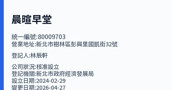 晨暄早堂的照片-統編 80009703(新北市) 公司登記資料與營業項目詳細圖表