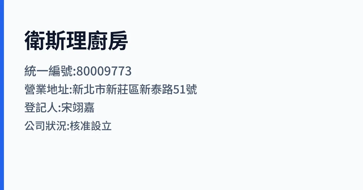 衛斯理廚房 - 統編 80009773(新北市) 公司登記資料與營業項目詳細圖表