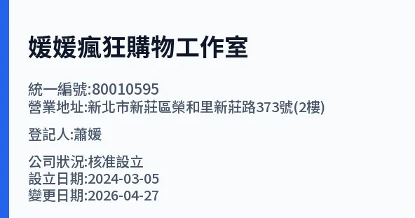 媛媛瘋狂購物工作室的照片-統編 80010595(新北市) 公司登記資料與營業項目詳細圖表