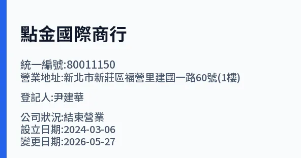 點金國際商行的照片-統編 80011150(新北市) 公司登記資料與營業項目詳細圖表