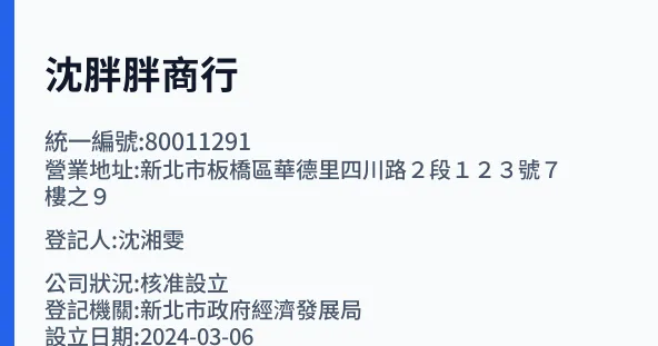 沈胖胖商行的照片-統編 80011291(新北市) 公司登記資料與營業項目詳細圖表